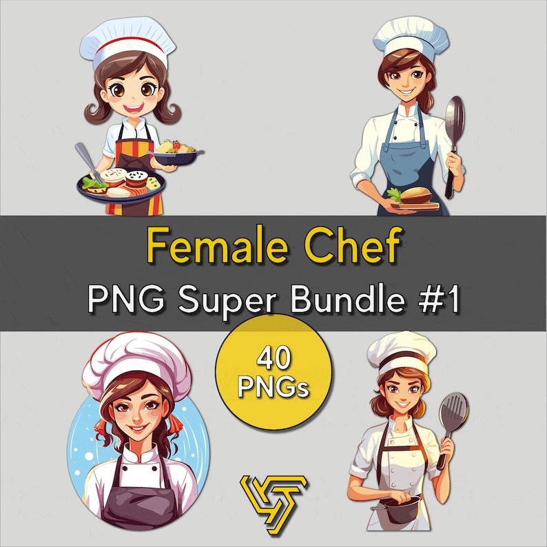 Female Chef PNG Bundle #1 - Instant Download of 300 DPI Transparent PNG ...