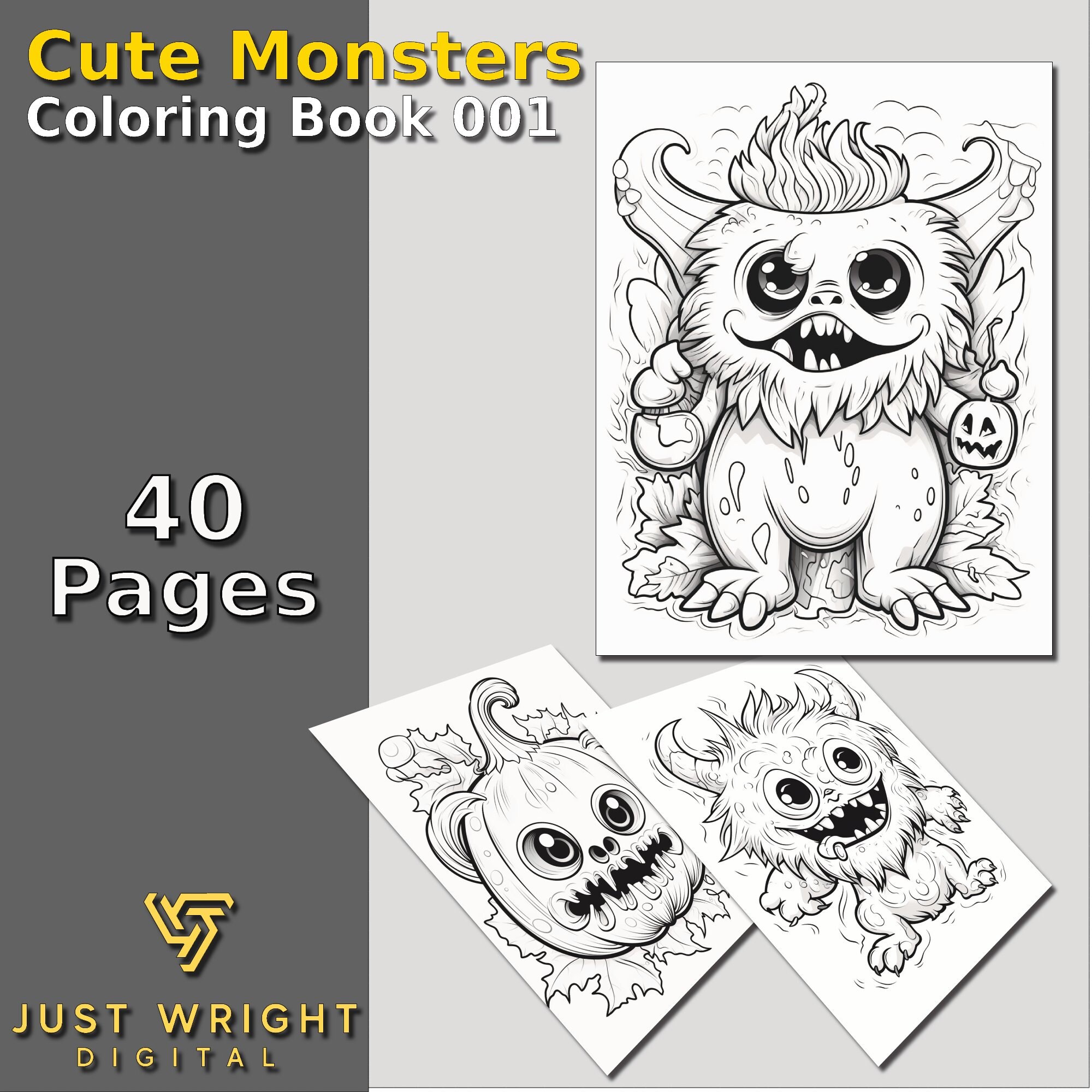 Cute Monsters Halloween Coloring Book 001 - 40 Coloring Pages - Etsy