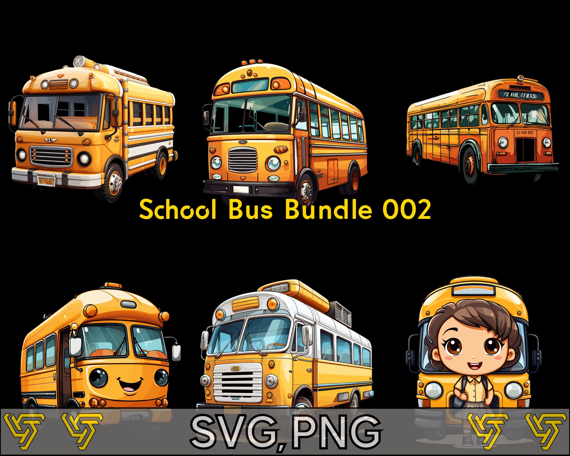 Colorful School Bus SVG Bundle 002 : 6 Designs Transparent Pngs for ...