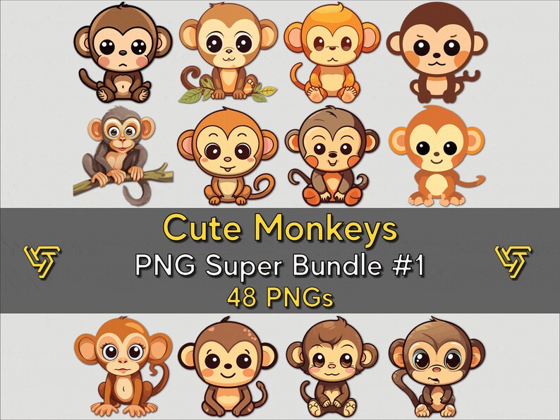 Cute Monkeys PNG Bundle #1 - 48 High Resolution, Transparent, 300 DPI ...