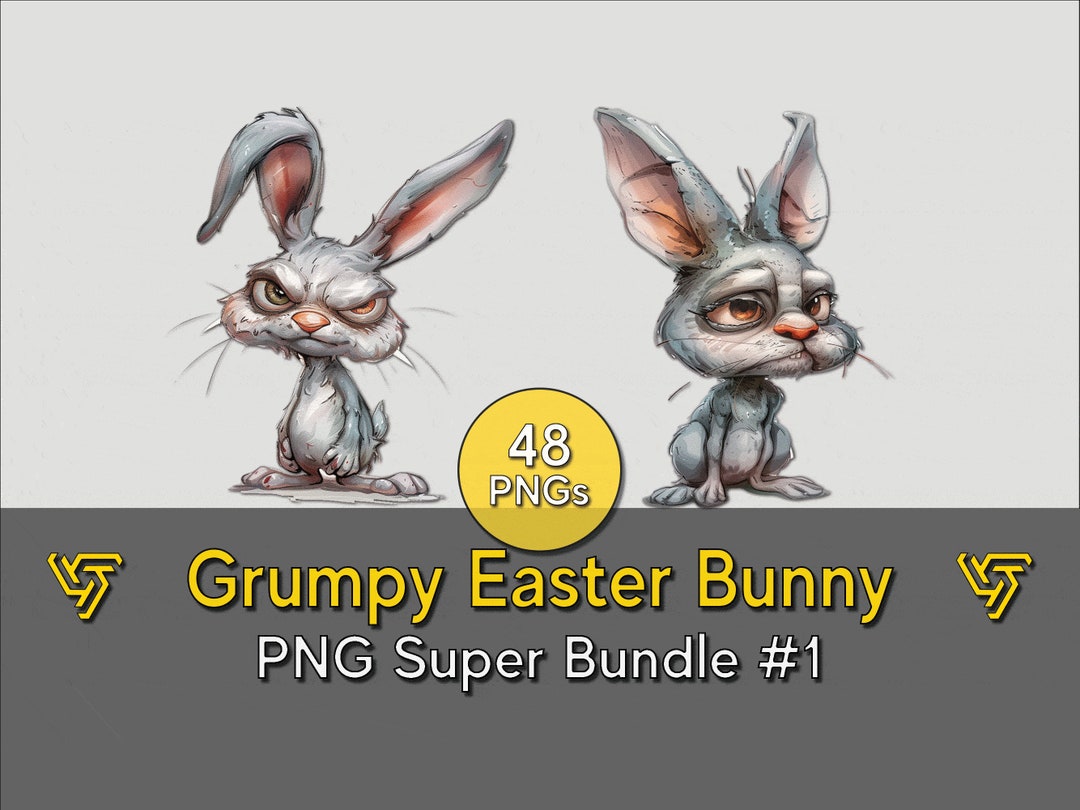 Grumpy Easter Bunny Clipart Bundle #1: 48 Designs, High-resolution 300 ...