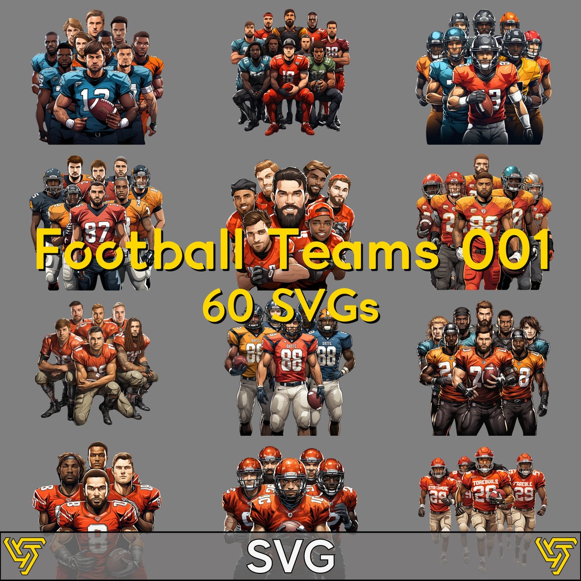 Football Teams Clipart Super Bundle 001 SVG Bundle Instant Download 60 ...