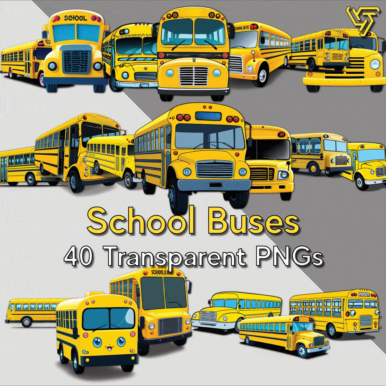 40 Fun School Buses PNG Clipart Bundle #1 | 300 DPI Transparent Pngs ...