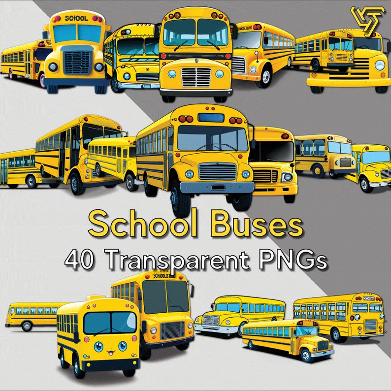 40 Fun School Buses PNG Clipart Bundle #1 | 300 DPI Transparent Pngs ...