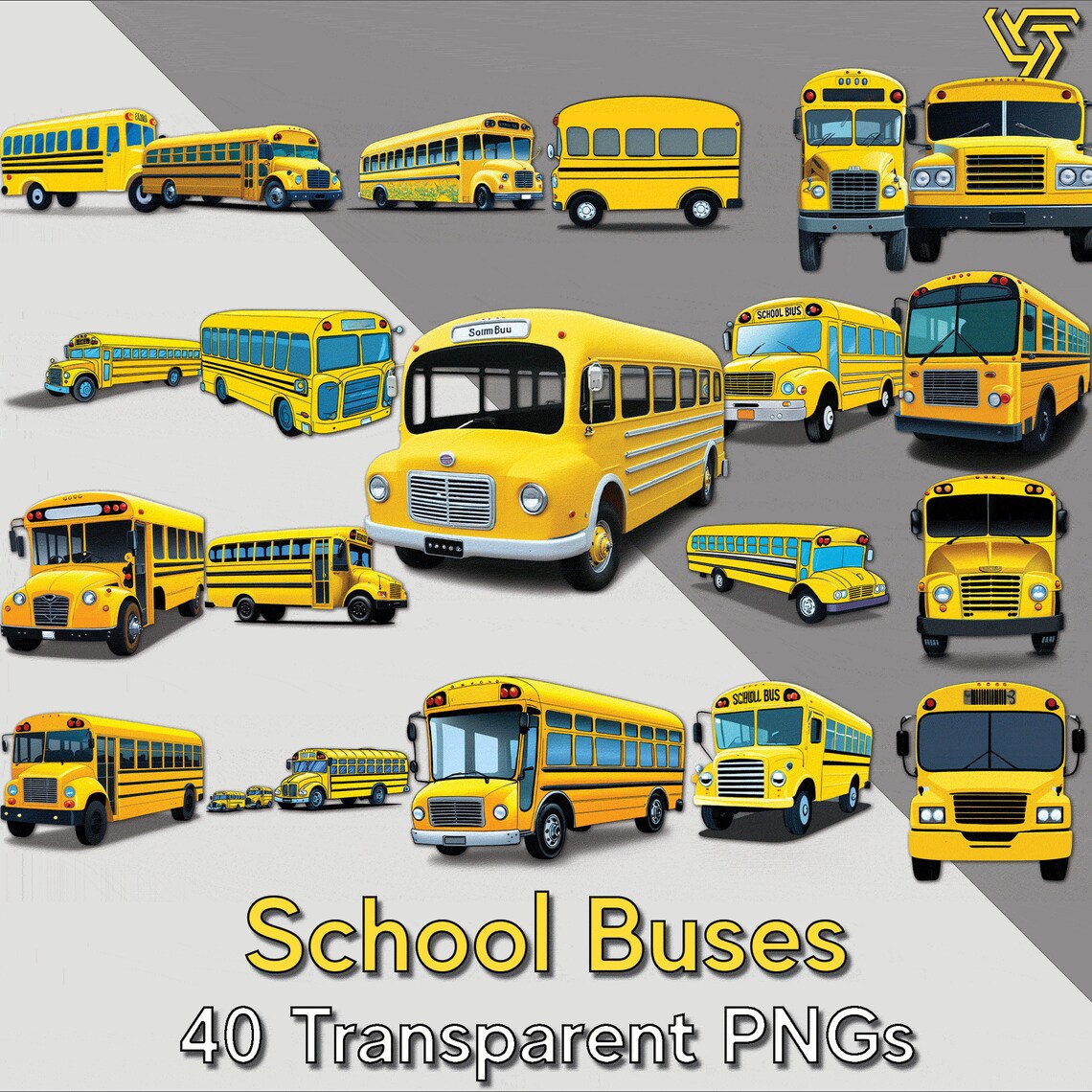 40 Fun School Buses PNG Clipart Bundle #1 | 300 DPI Transparent Pngs ...