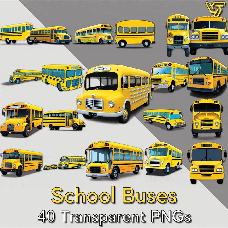 40 Fun School Buses PNG Clipart Bundle #1 | 300 DPI Transparent Pngs ...