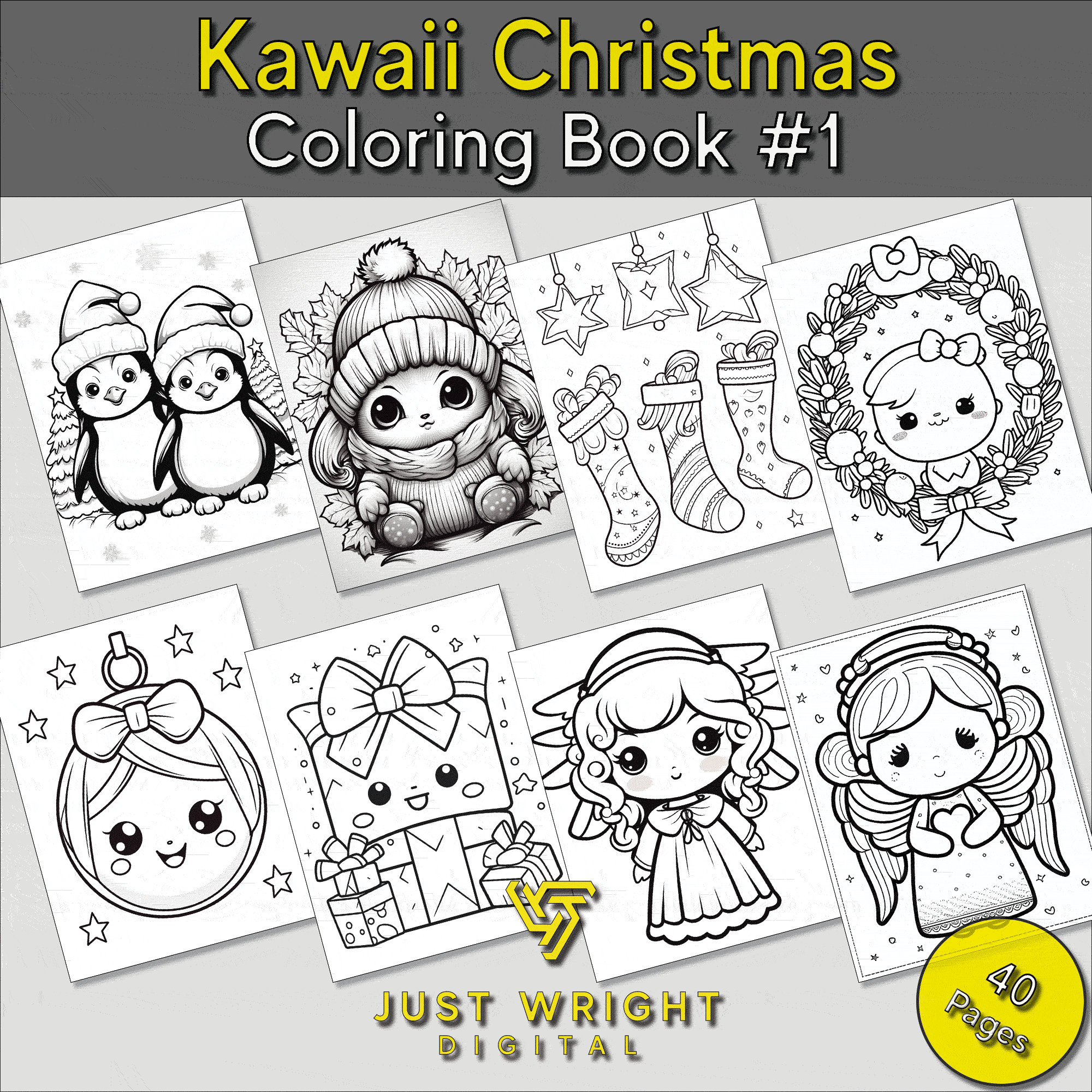 Kawaii Christmas Coloring Book 1 Celebrate the Holidays With 40 ...