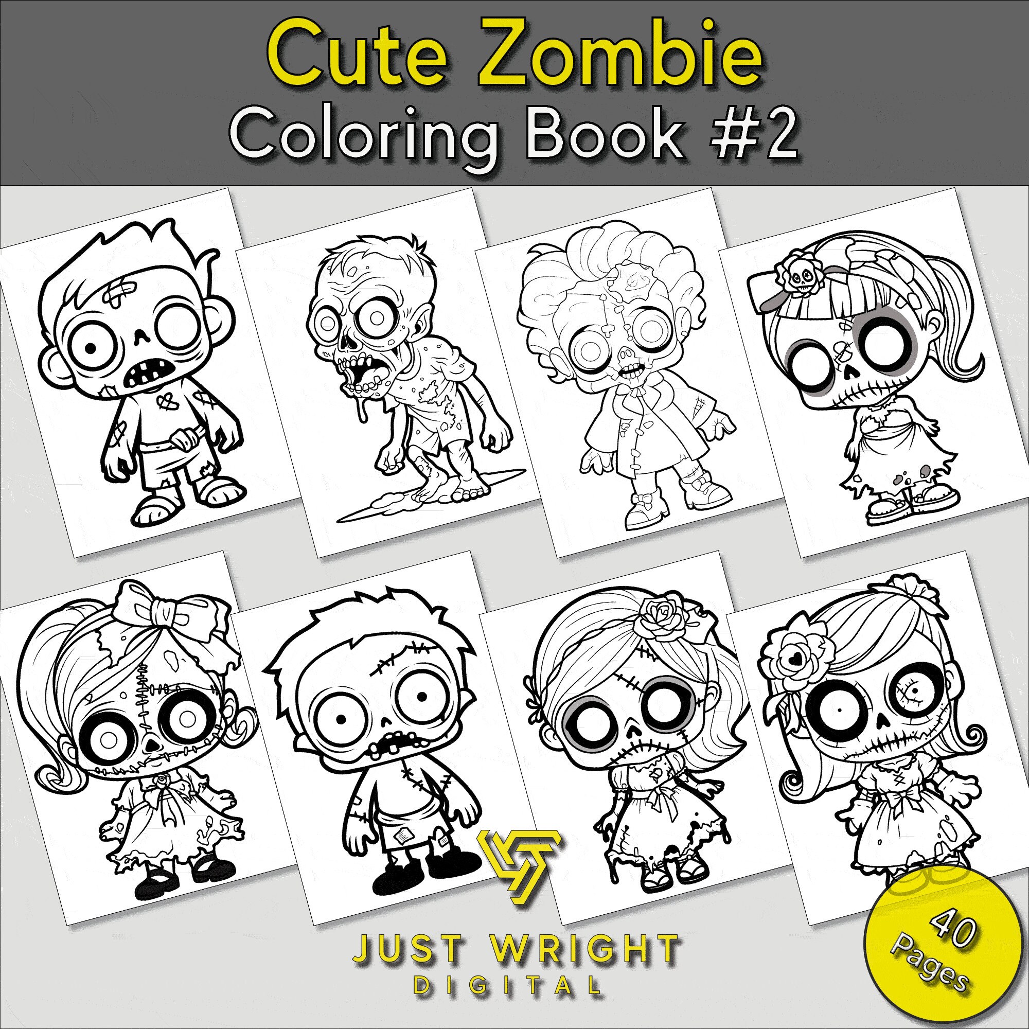 Cute Zombie Coloring Book 002 - 40 Coloring Pages for Your Halloween ...