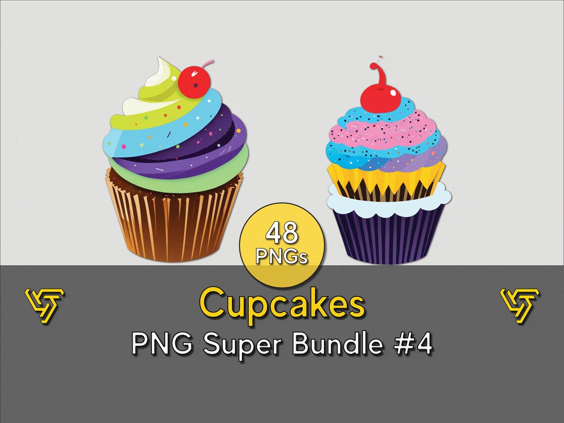 Cute Cupcakes PNG Clipart Bundle #4, 48 Designs, 300 DPI Transparent ...