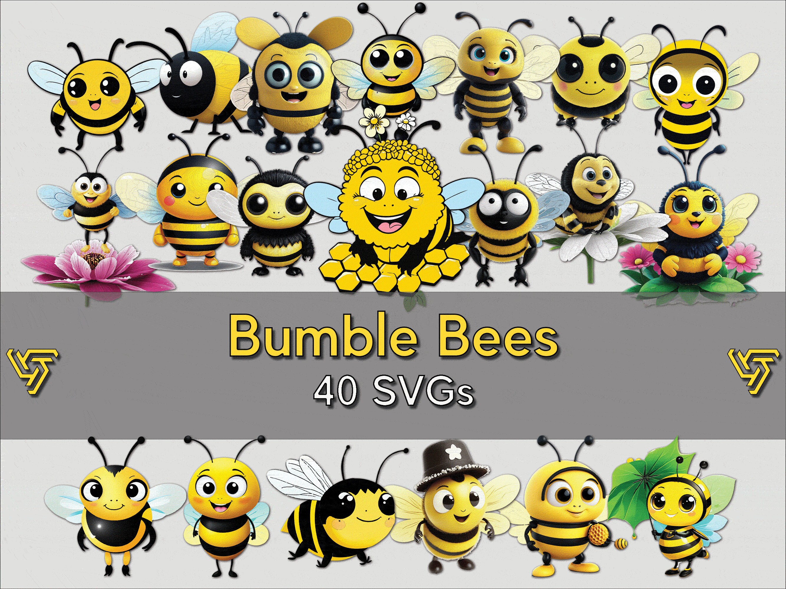 Bee-utiful Bumble Bees SVG Clipart Bundle #1 | Instant Download | 40 ...