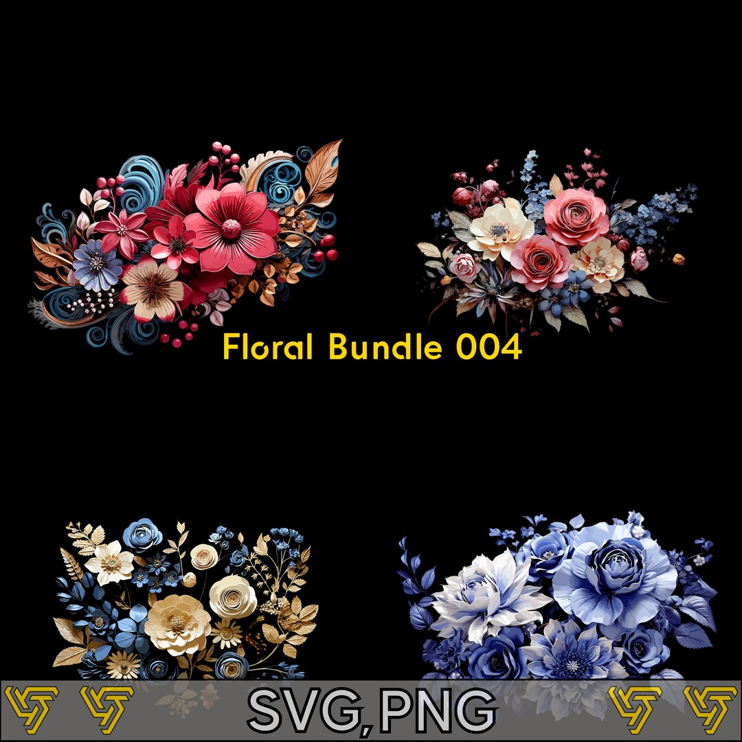 Floral Clipart Bundle 004 | 4 Designs in Each Floral SVG Bundle and Floral PNG Bundle ...