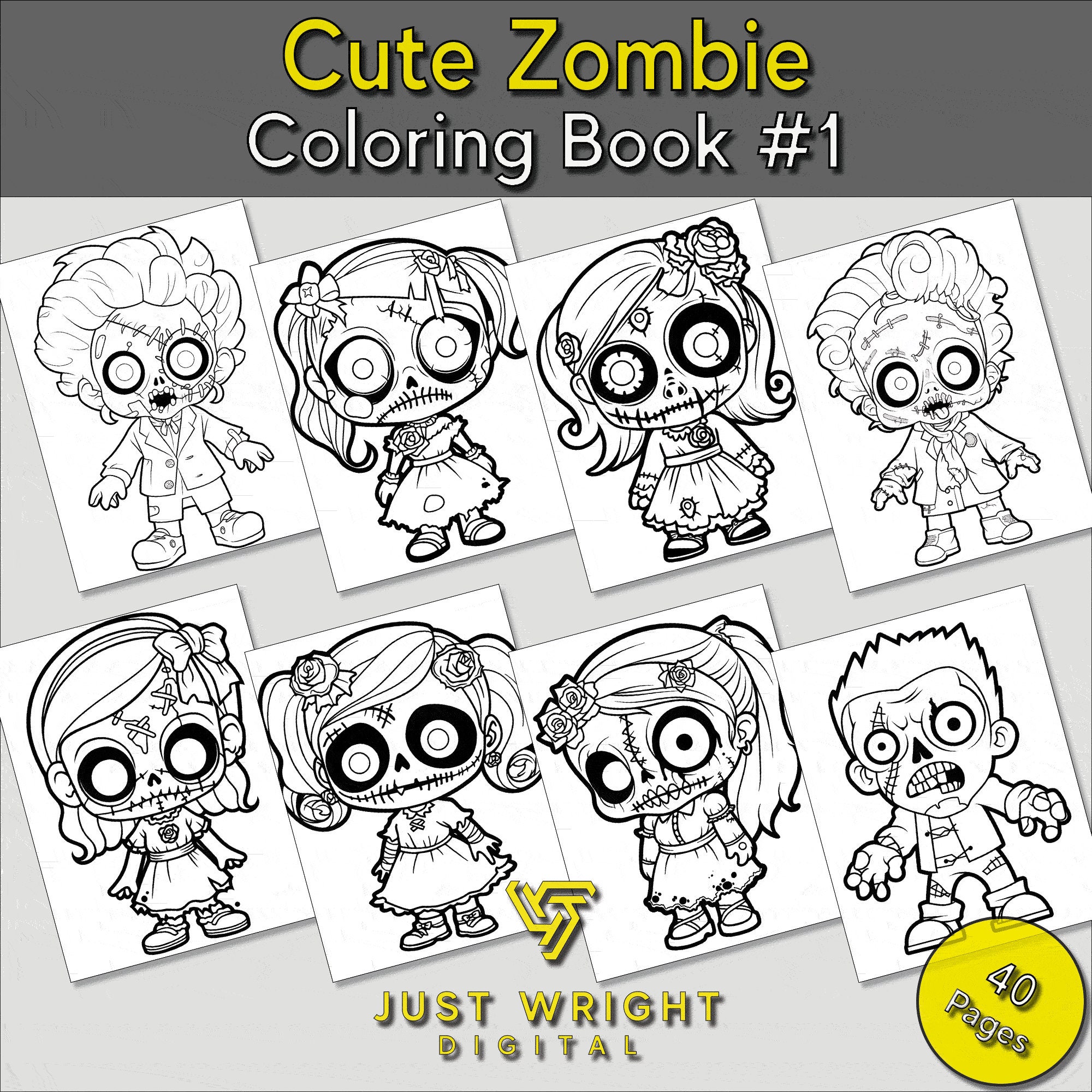 Cute Zombie Coloring Book 001 - 40 Halloween Coloring Pages - Etsy