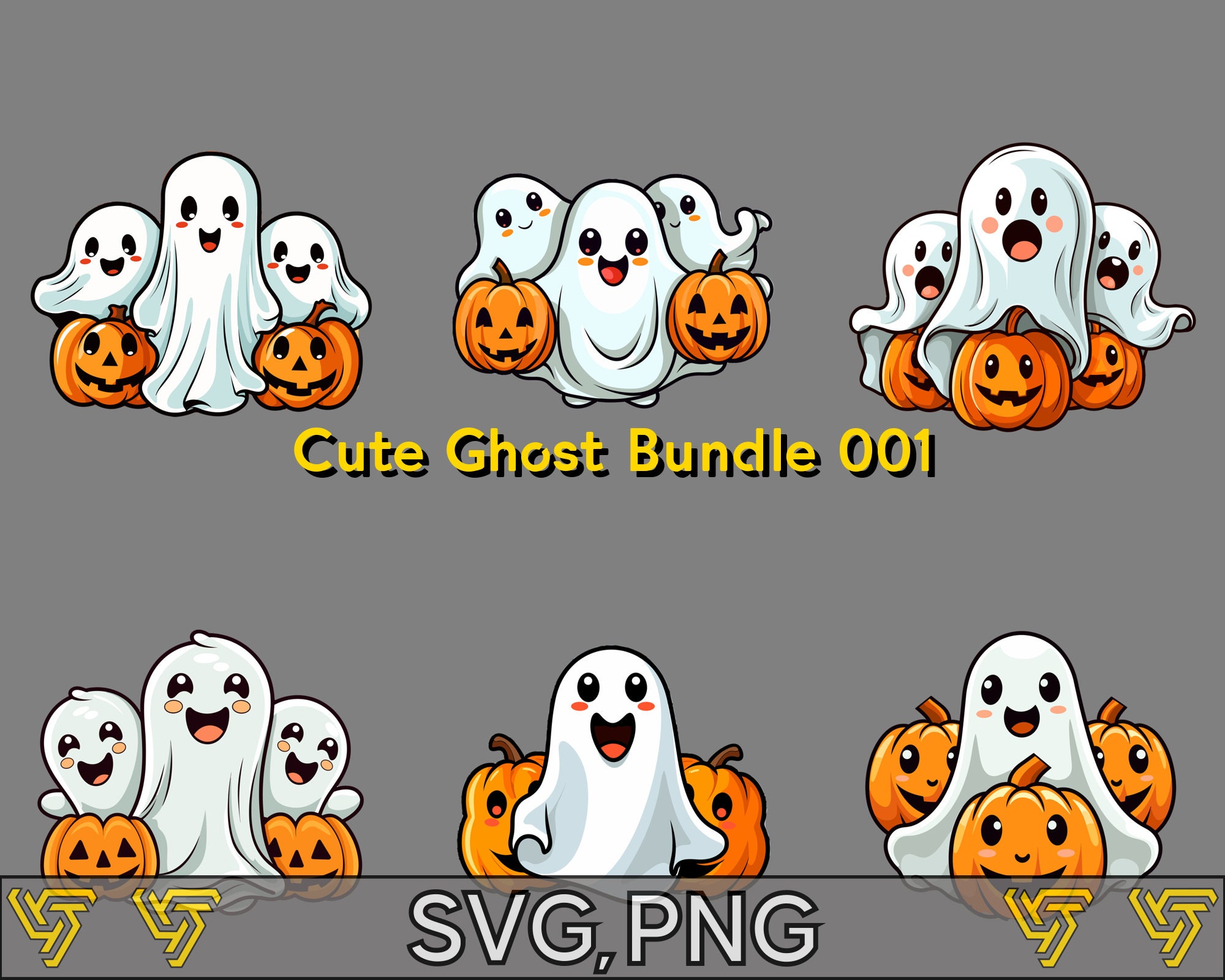 Cute Halloween Ghost Clipart Bundle 001 - 6 Instant Download SVG & PNG ...