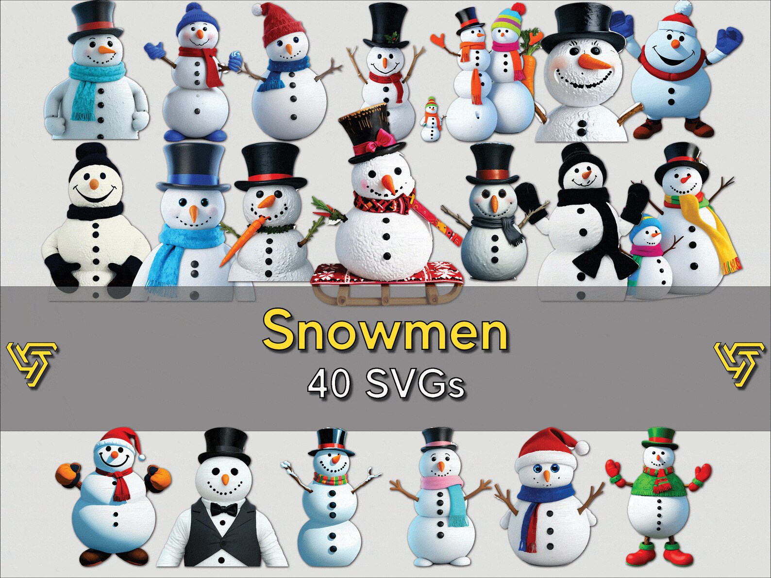 Snowman SVG Clipart Set: 40 Winter Graphics | Instant Download for ...