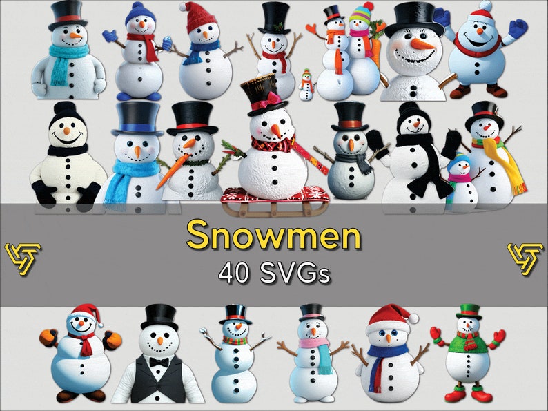 Snowman SVG Clipart Set: 40 Winter Graphics | Instant Download for ...