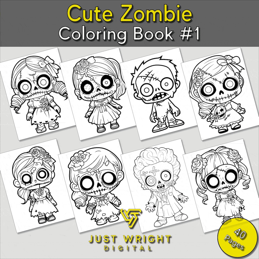 Cute Zombie Coloring Book 001 - 40 Halloween Coloring Pages - Etsy