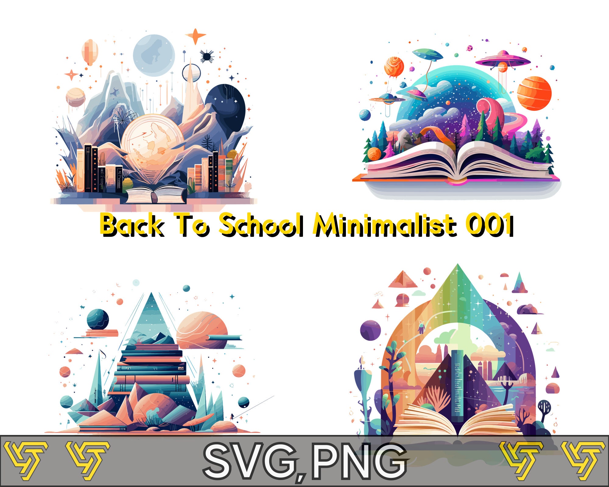 Back to School Minimalist Clipart Bundle 001 4 PNG and 4 SVG - Etsy