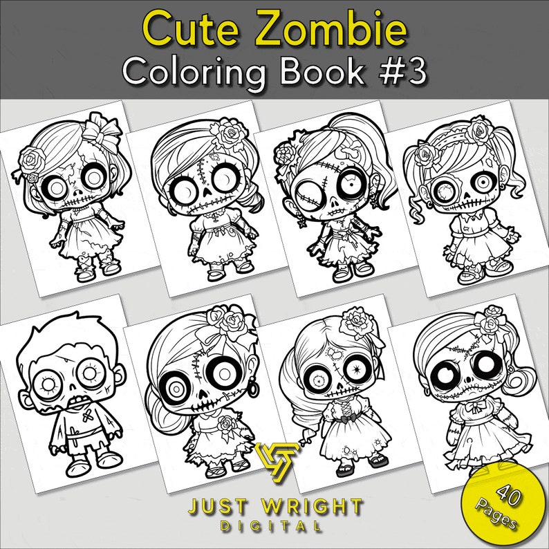 Cute Zombie Coloring Book 003 - 40 Coloring Pages for Your Halloween ...