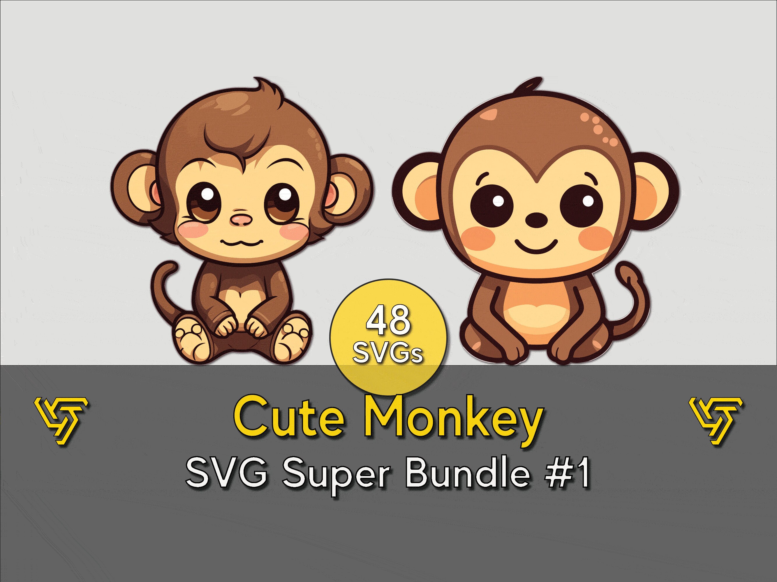 Cute Monkey SVG Bundle 1 48 Clipart Designs Ready for Your - Etsy