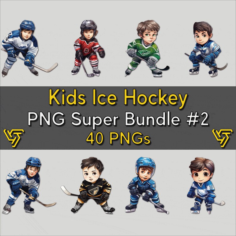 Kids Ice Hockey Clipart Bundle 2 PNG Bundle Instant Download 40 Designs ...