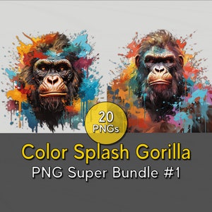 Color Splash Gorilla PNG Bundle #1 - 20 Ultra-vivid, High Resolution ...