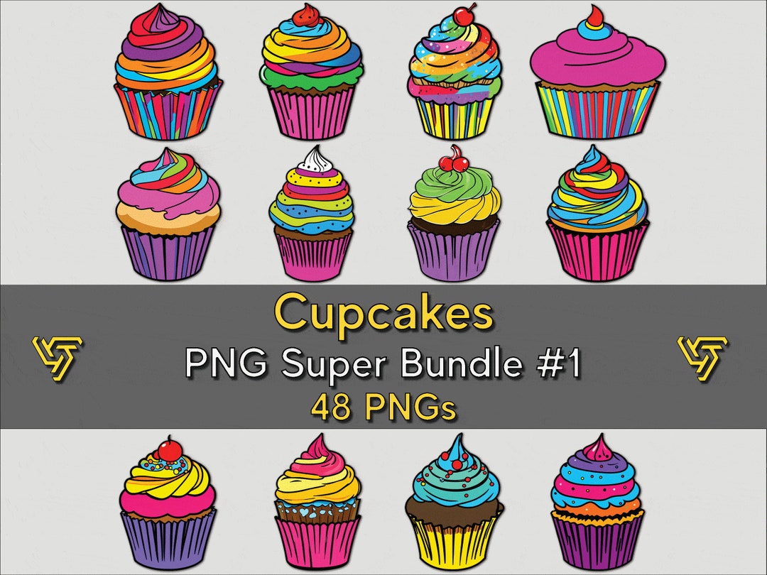 Cute Cupcakes PNG Clipart Bundle #1, 48 Designs, 300 DPI Transparent ...