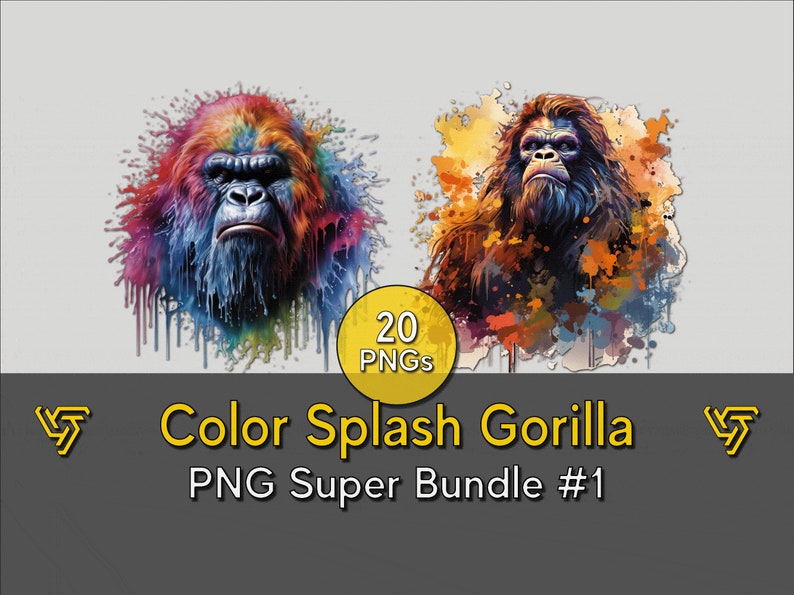 Color Splash Gorilla PNG Bundle #1 - 20 Ultra-vivid, High Resolution ...