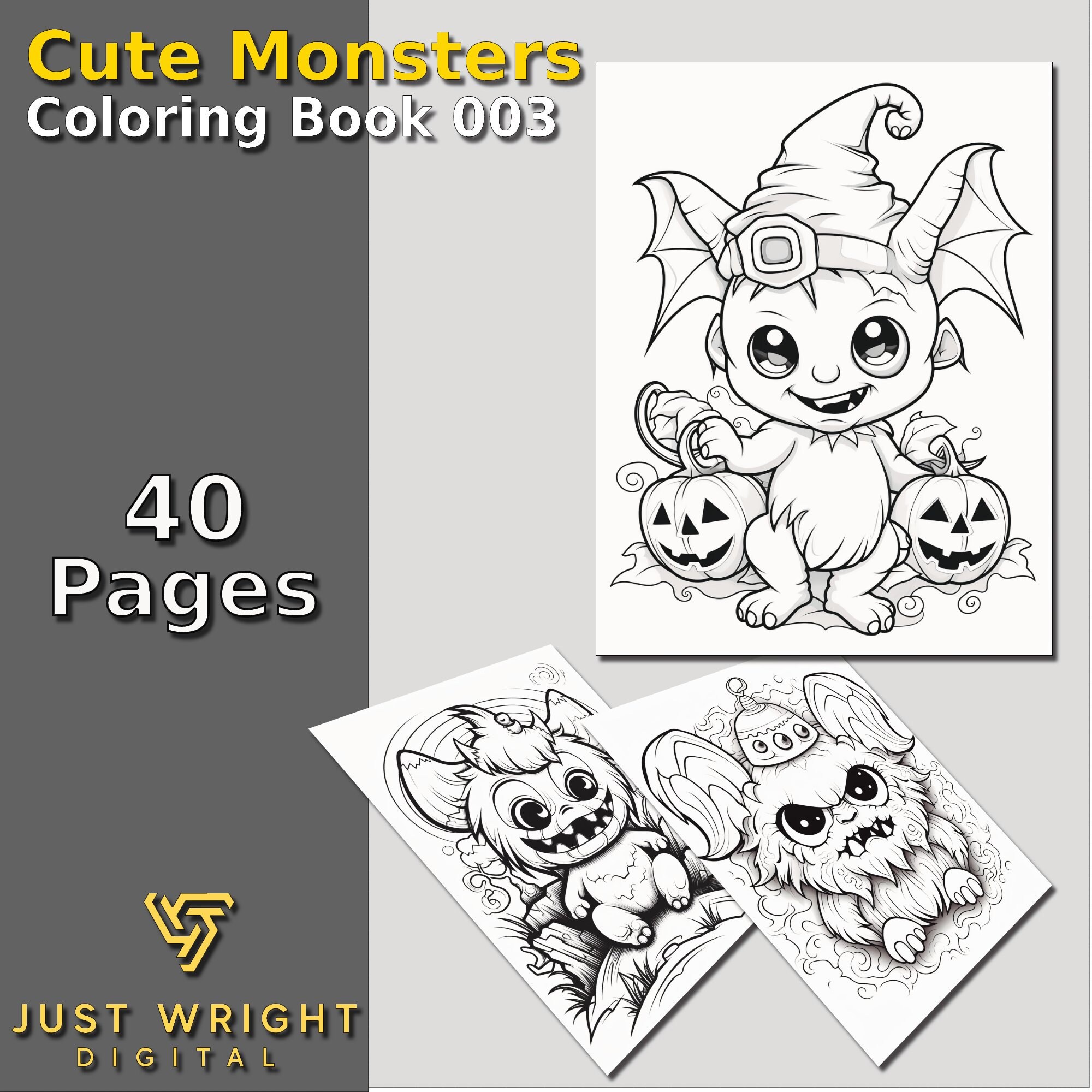 Cute Monster Halloween Coloring Book 003 - 40 Coloring Pages - Etsy