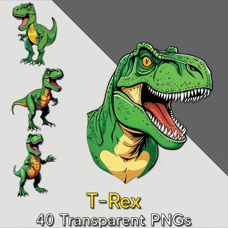 40 T-Rex Dinosaur PNG Clipart Bundle / 300 DPI Transparente / Descarga Digital para Manualidades ...
