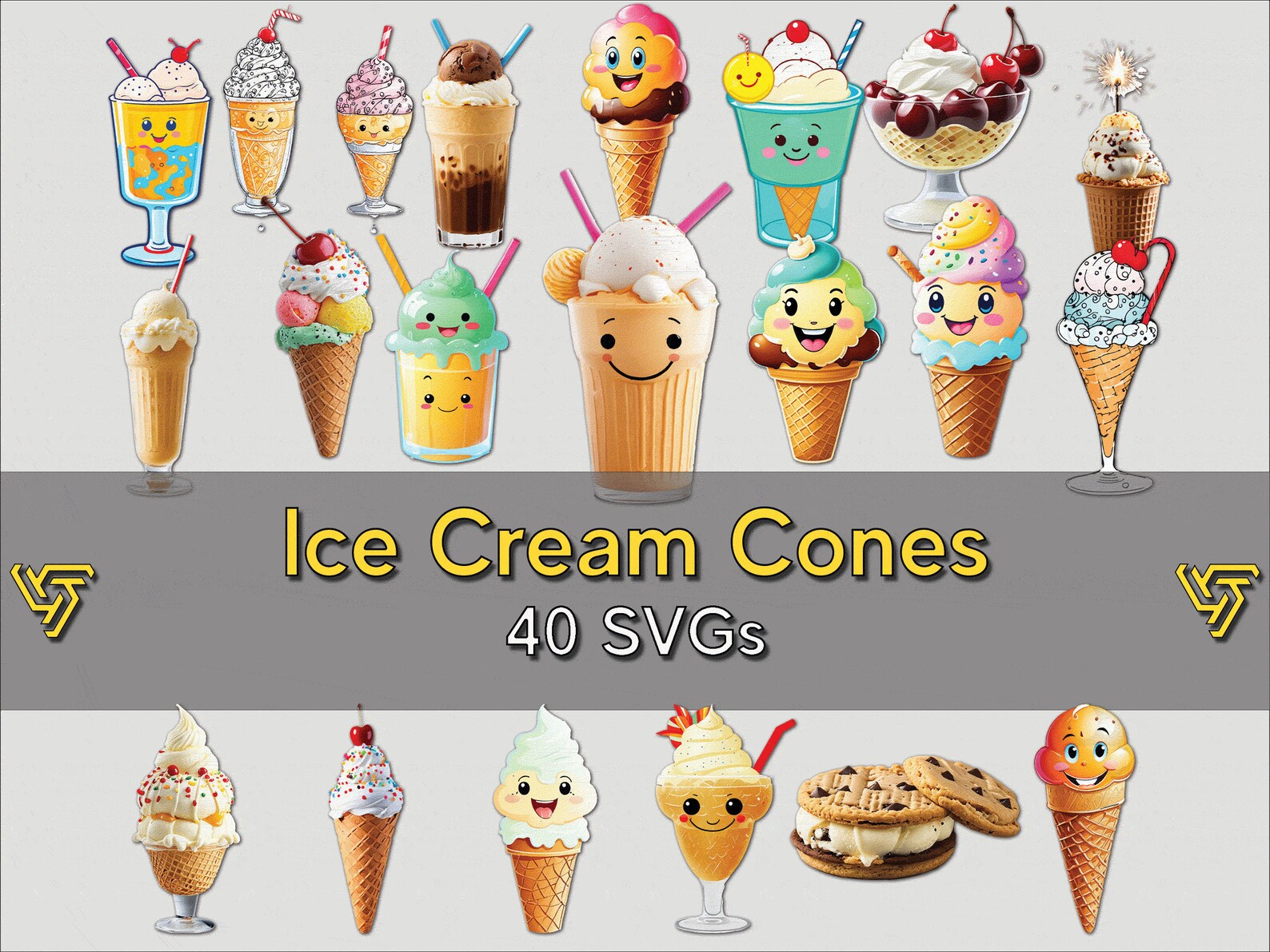 Incredible Ice Cream SVG Clipart Bundle #1 - Instant Download of 40 SVG ...
