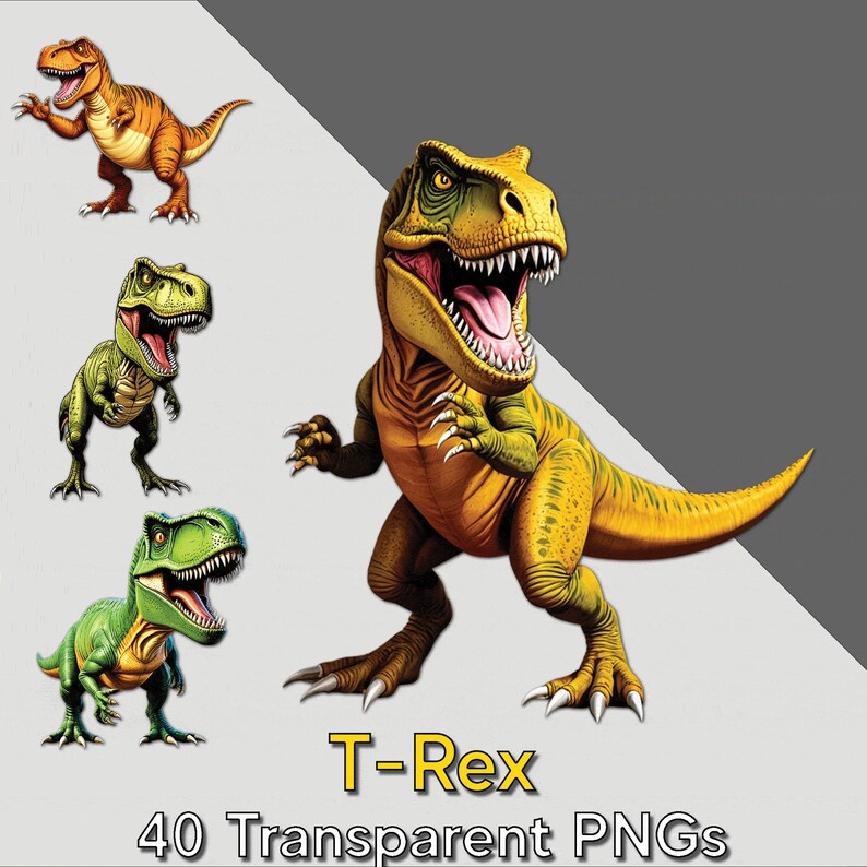 40 T-Rex Dinosaur PNG Clipart Bundle / 300 DPI Transparente / Descarga Digital para Manualidades ...