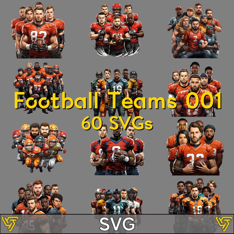 Football Teams Clipart Super Bundle 001 SVG Bundle Instant Download 60 ...