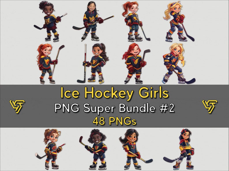 Ice Hockey Girls Clipart Bundle 2 Instantly Download Your Ice Hockey ...