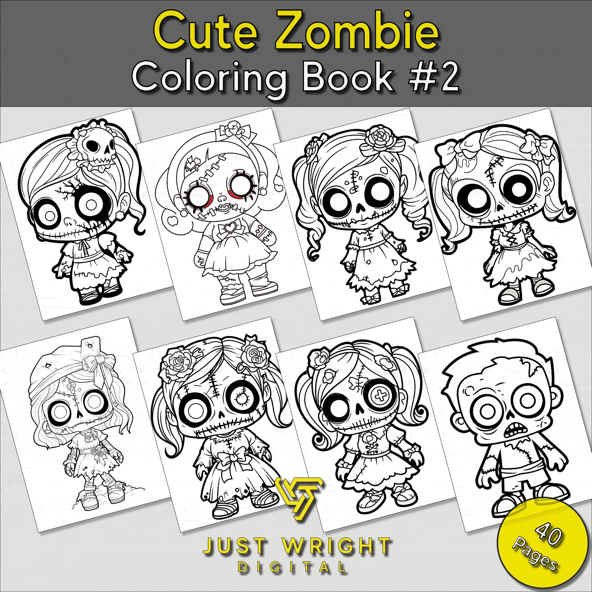 Cute Zombie Coloring Book 002 - 40 Coloring Pages for Your Halloween ...