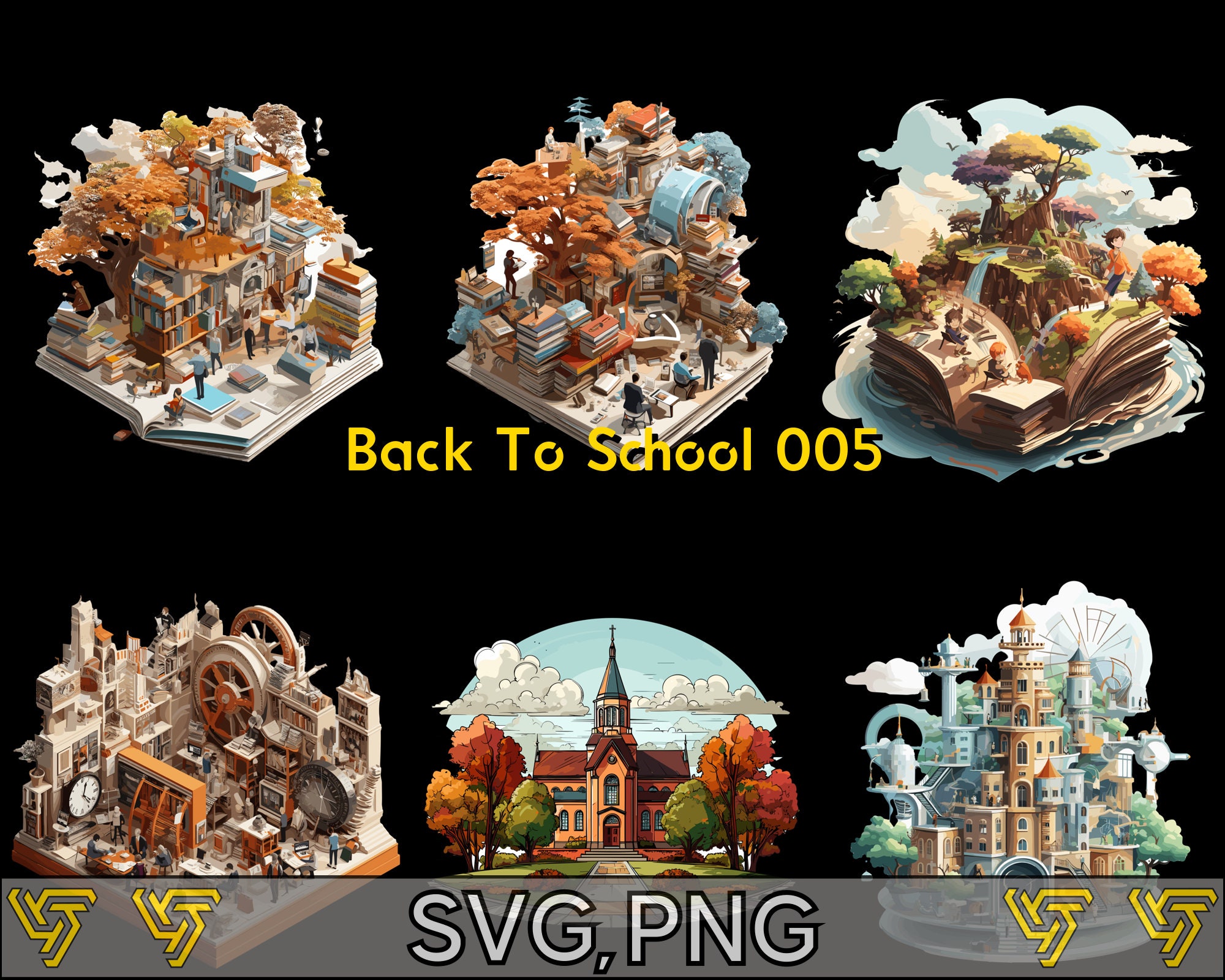 Back to School Clipart Bundle 005 6 PNG and 6 SVG Instant Downloads for ...