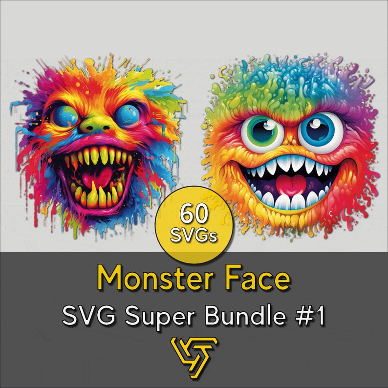 Monster Face SVG Clipart Bundle #1 | Instantly Download 60 Designs of ...