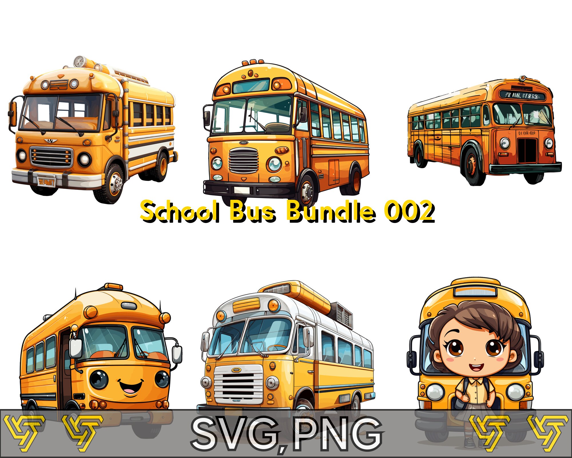 Colorful School Bus SVG Bundle 002 : 6 Designs Transparent Pngs for ...