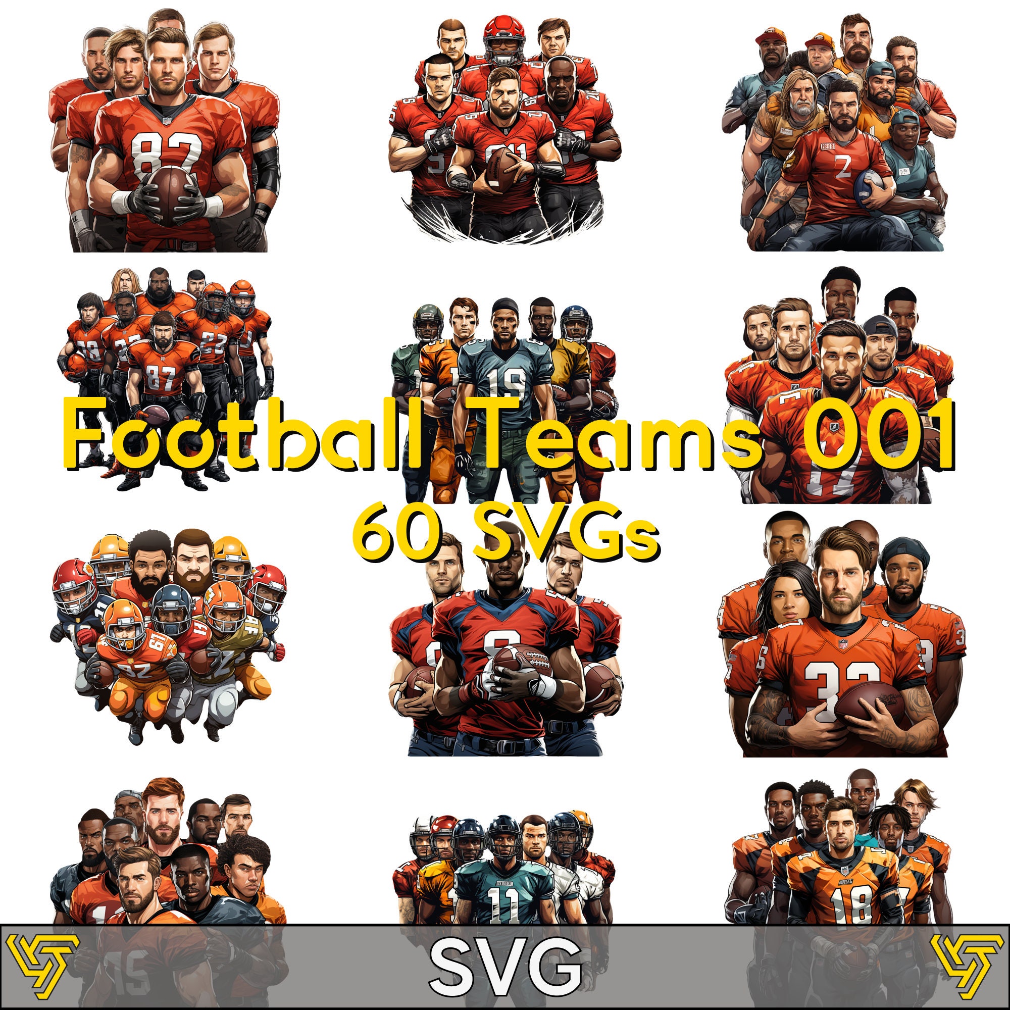 Football Teams Clipart Super Bundle 001 SVG Bundle Instant Download 60 ...
