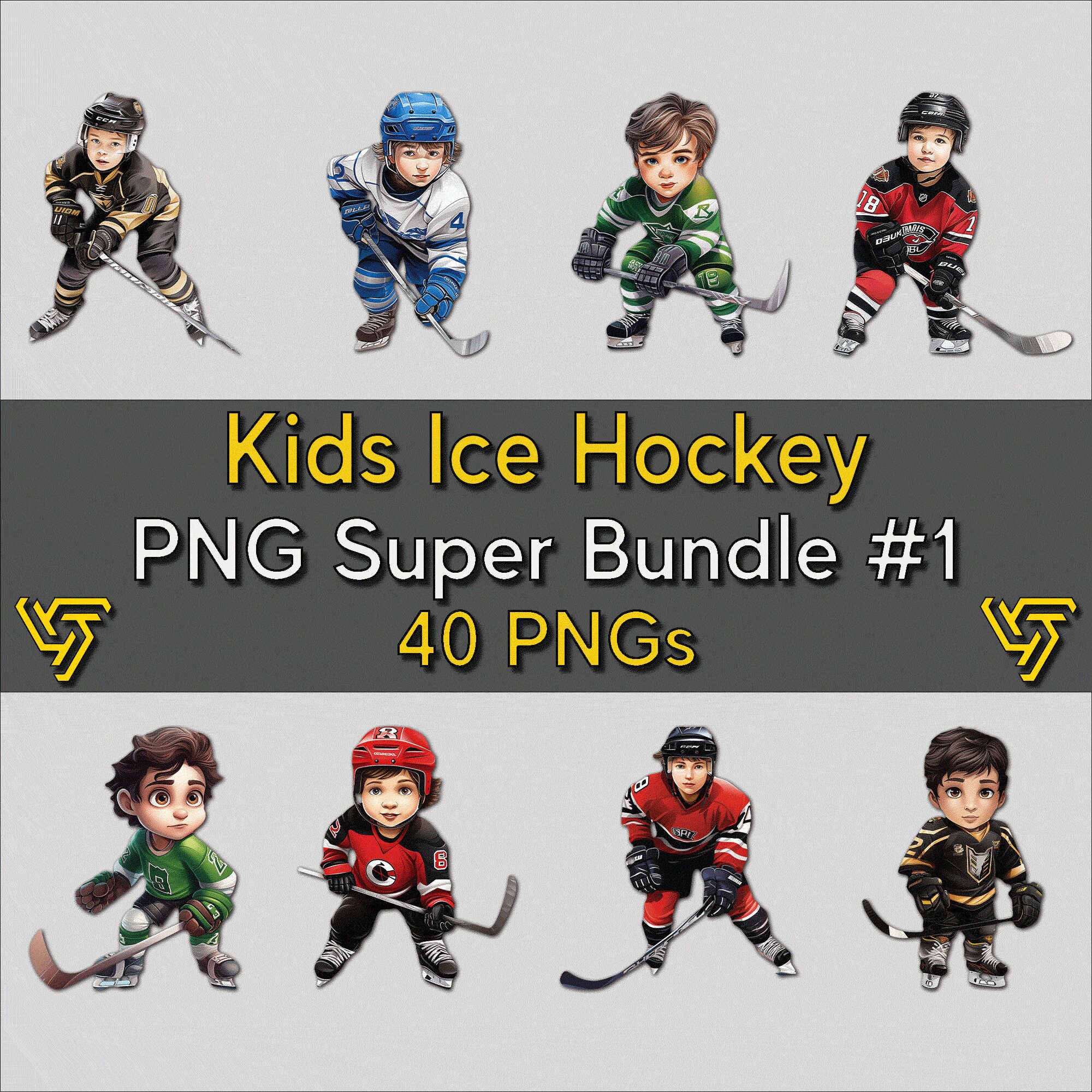 Kids Ice Hockey Clipart Bundle #1 | PNG Bundle | Instant Download | 40 ...