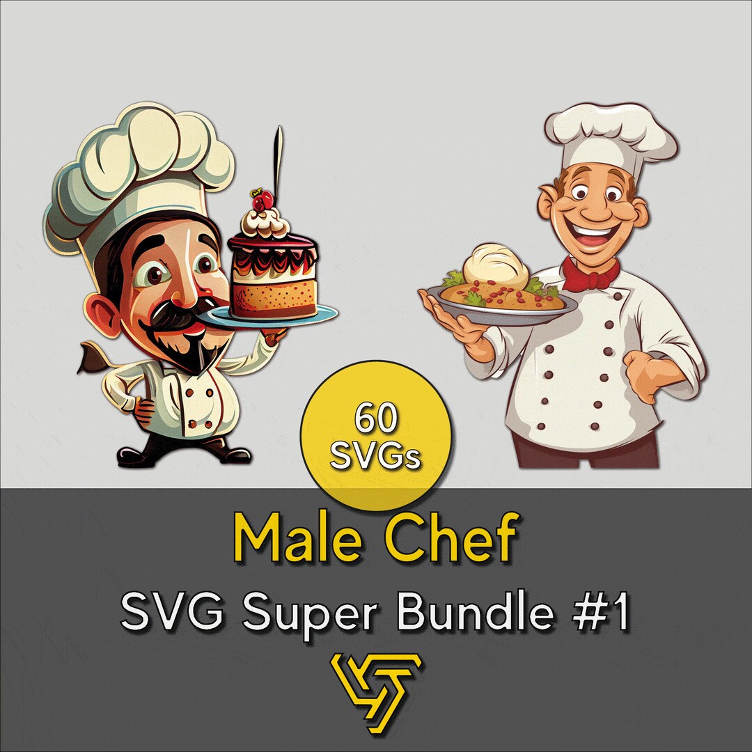 Male Chef Clipart Bundle #1 With 60 Designs of Infinitely Scalable SVG ...