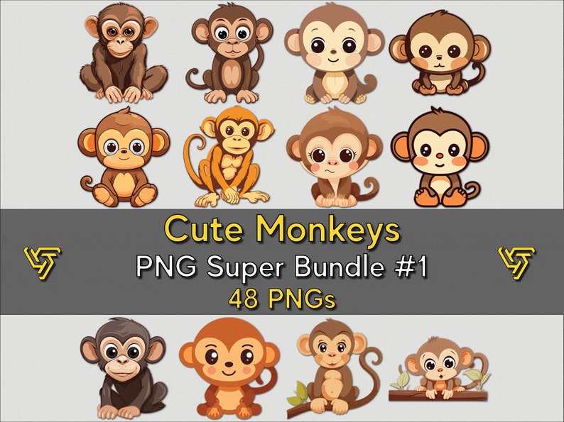 Cute Monkeys PNG Bundle #1 - 48 High Resolution, Transparent, 300 DPI ...