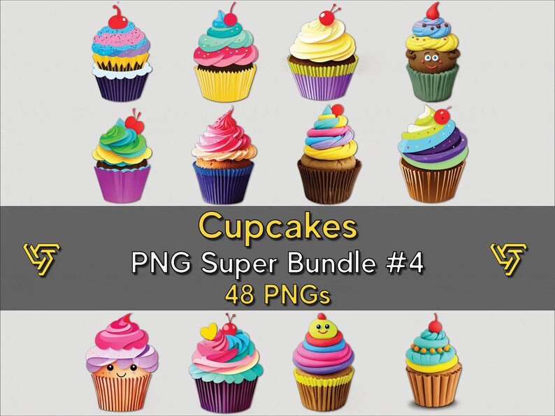 Cute Cupcakes PNG Clipart Bundle #4, 48 Designs, 300 DPI Transparent ...
