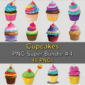 Cute Cupcakes PNG Clipart Bundle #4, 48 Designs, 300 DPI Transparent ...
