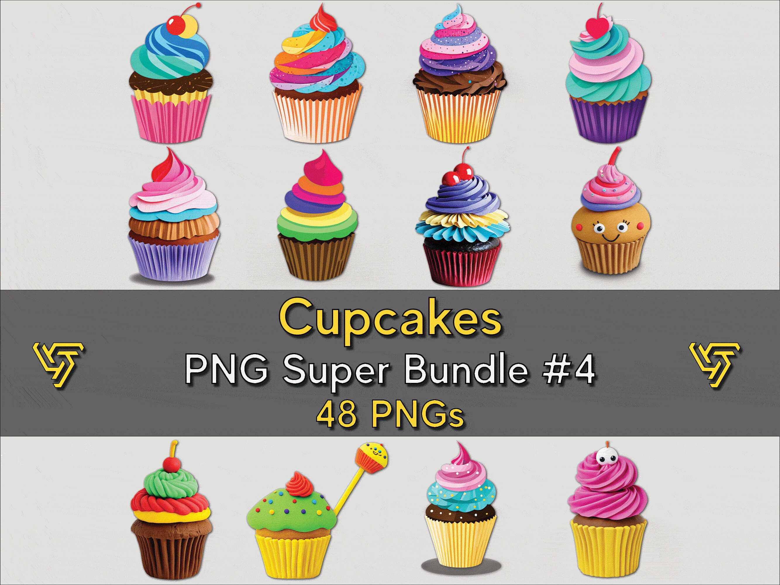 Cute Cupcakes PNG Clipart Bundle #4, 48 Designs, 300 DPI Transparent ...