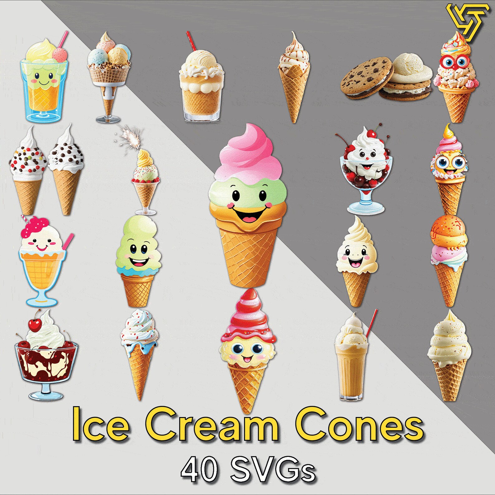 Incredible Ice Cream SVG Clipart Bundle #1 - Instant Download of 40 SVG ...