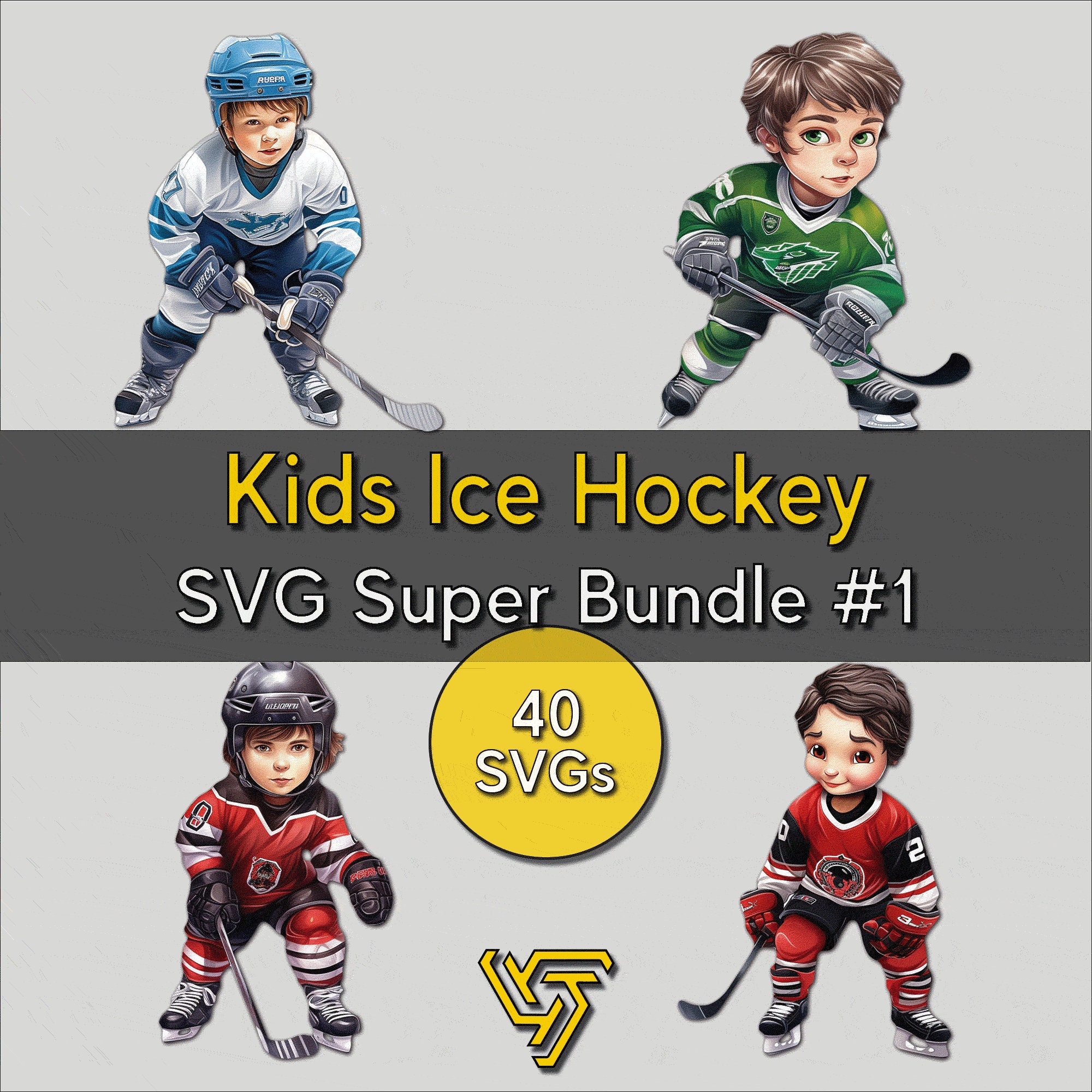 Kids Ice Hockey Clipart Bundle #1 | SVG Bundle | Instant Download | 40 ...