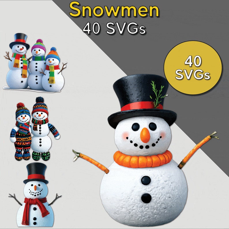 Snowman SVG Clipart Set: 40 Winter Graphics | Instant Download for ...