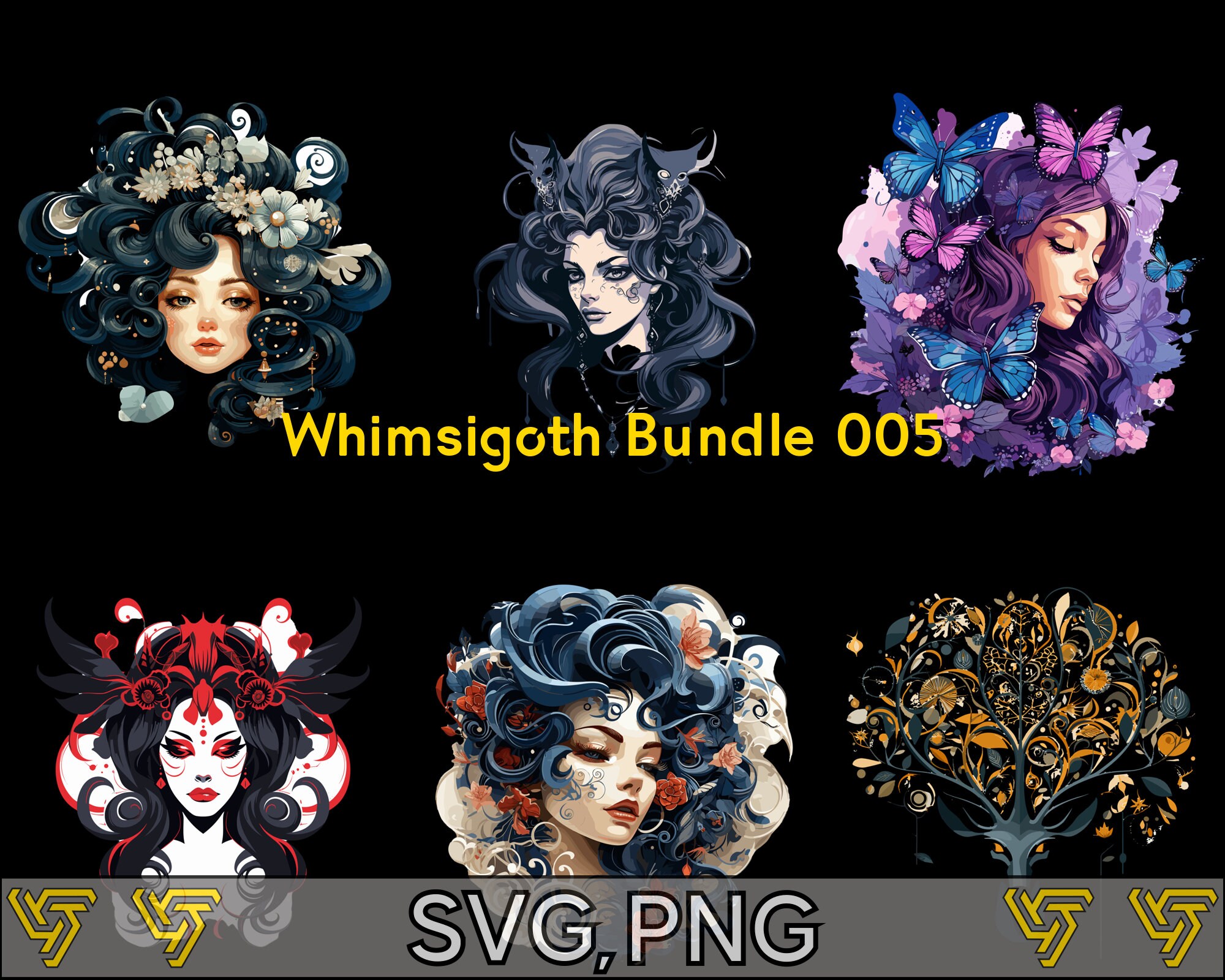 Whimsigoth Clipart Bundle 005 6 PNG and 6 SVG Instant - Etsy