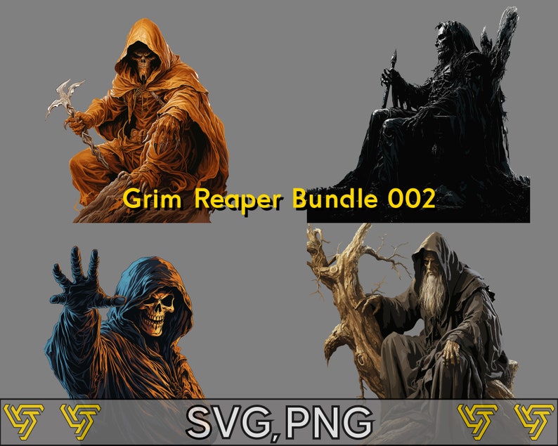 Grim Reaper Clipart Bundle 002 - 4 Instant Download SVG & PNG Files ...