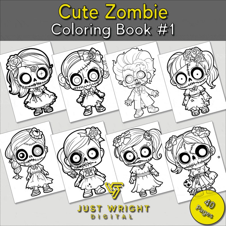 Cute Zombie Coloring Book 001 - 40 Halloween Coloring Pages - Etsy
